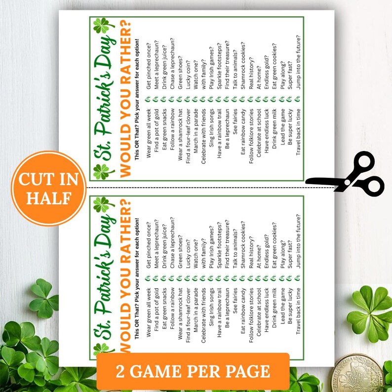 St Patrick's Day This or That Game, Would You Rather Game, St Paddy's ...