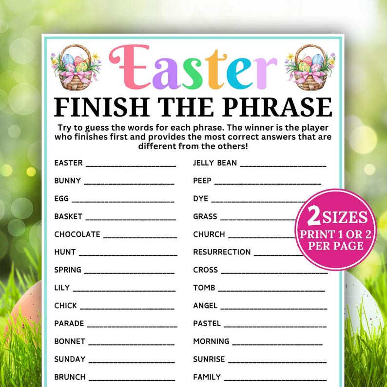 Easter Finish the Phrase Game, Printable Party Game, Holiday Game for ...