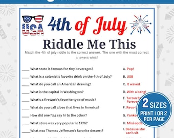 4th of July Riddle Game, Printable 4th of July Party Games, Patriotic ...