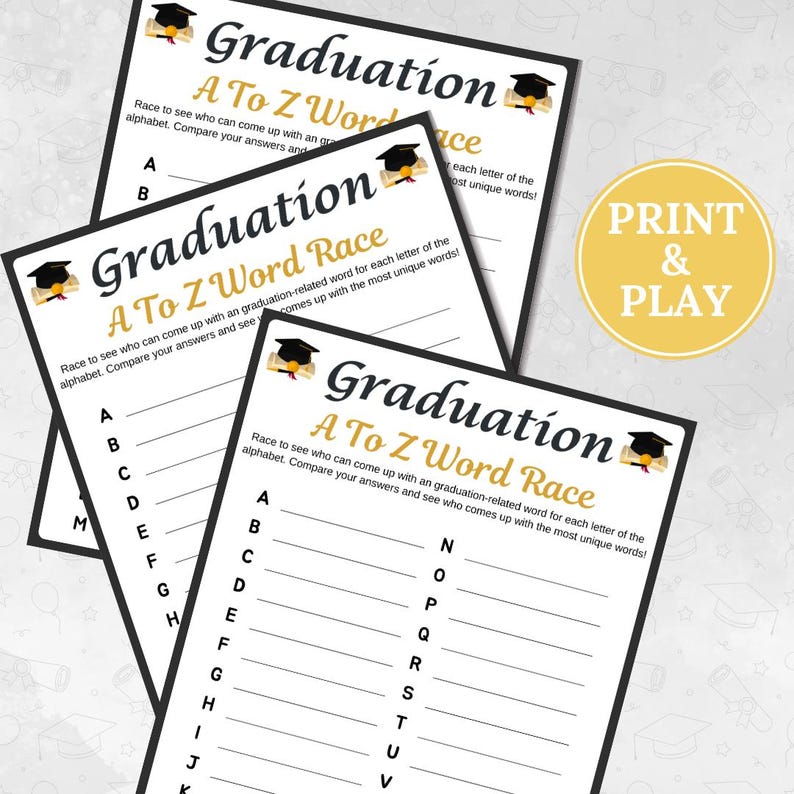 Graduation A-Z Word Race Game, Graduation Word Games, 2025 Grad Party ...