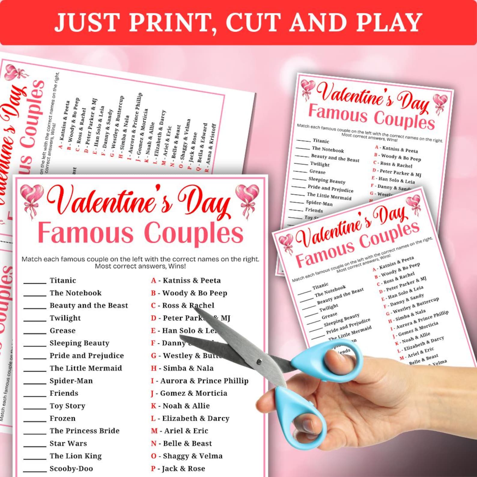 Match the Famous Couples Game, Valentine's Day Match-up Game, Holiday ...