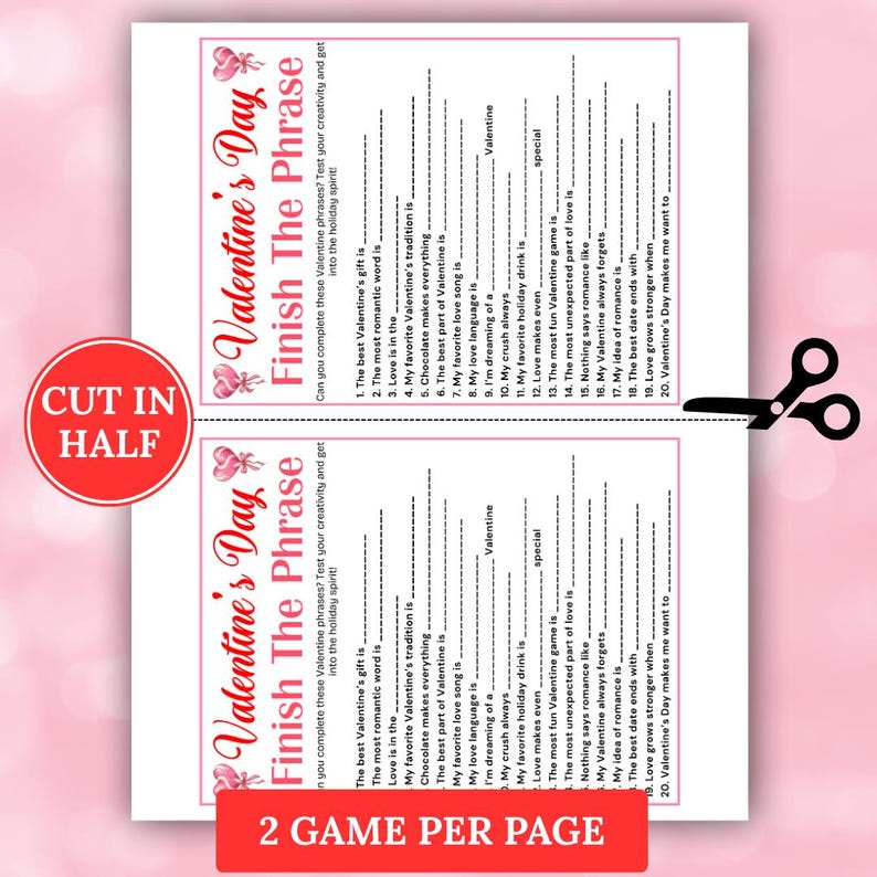 Valentine's Day Finish the Phrase Game, Printable Party Games ...