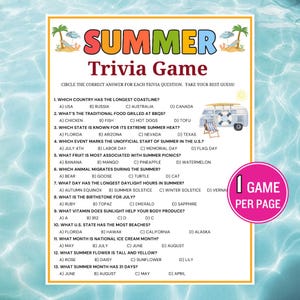 Summer Trivia Game, Summer Quiz Game, Printable Summer Activity Games ...