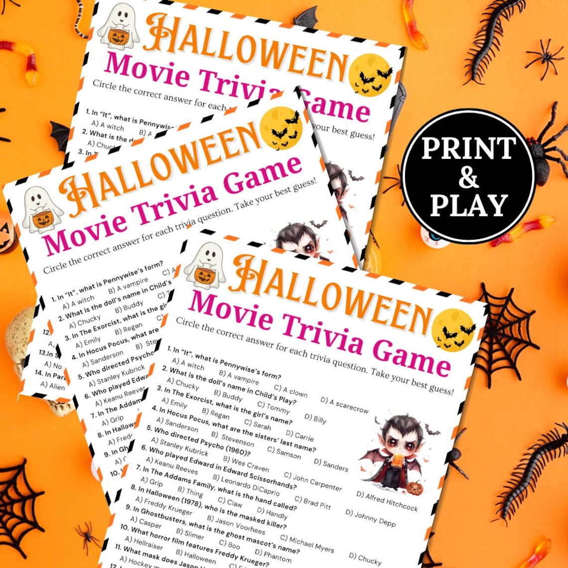 Halloween Movie Trivia Game, Printable Movie Trivia, Horror Movie ...