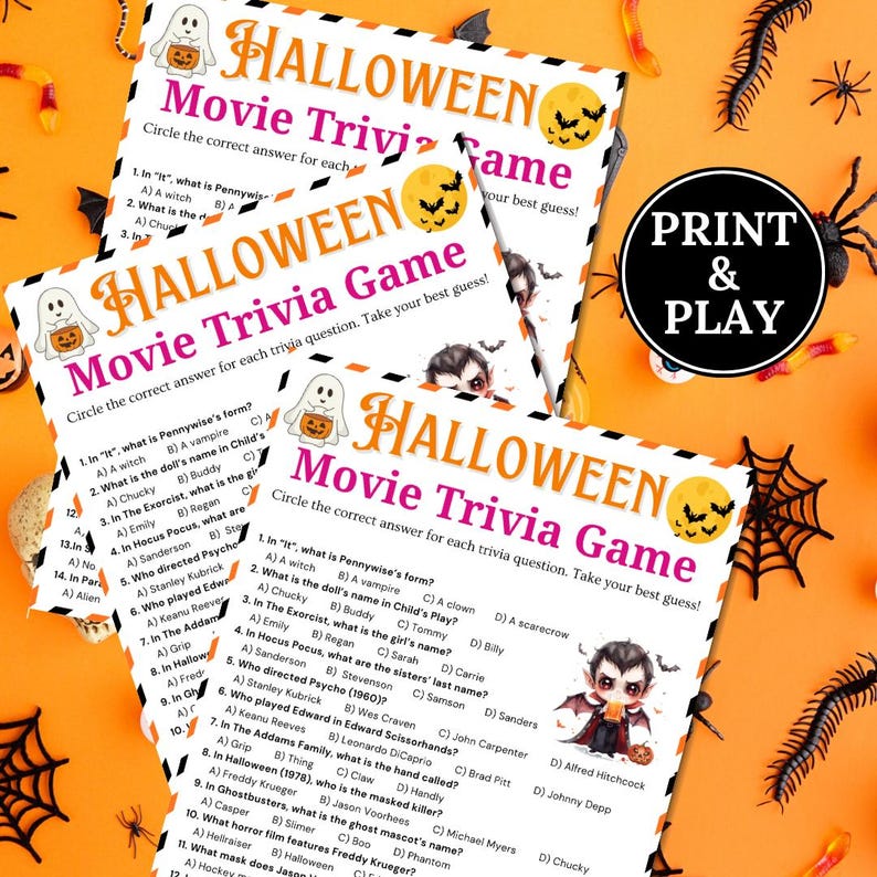 Halloween Movie Trivia Game, Printable Movie Trivia, Horror Movie ...