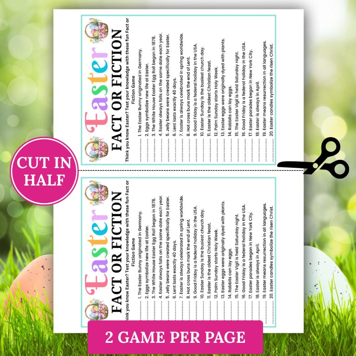 Easter Fact or Fiction Game, Easter Party Game, True or False Game ...