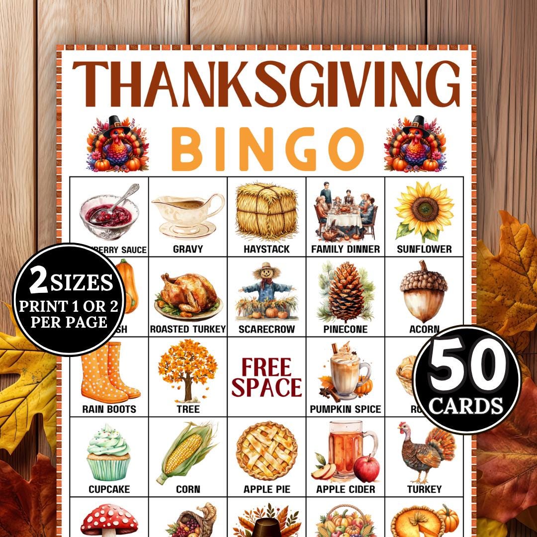 50 Thanksgiving Bingo Cards, Thanksgiving Bingo, Thanksgiving Activity ...