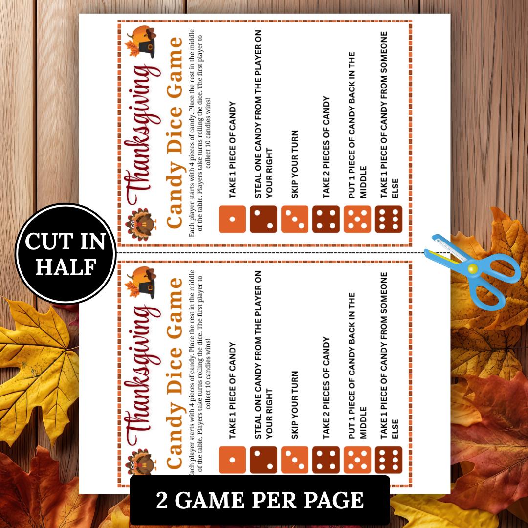 Thanksgiving Candy Dice Game, Thanksgiving Party Game Printable, Candy ...