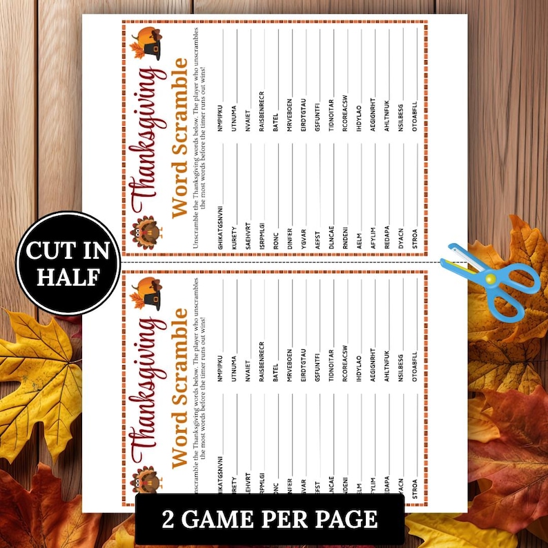 Thanksgiving Word Scramble Game, Printable Thanksgiving Game, Word ...