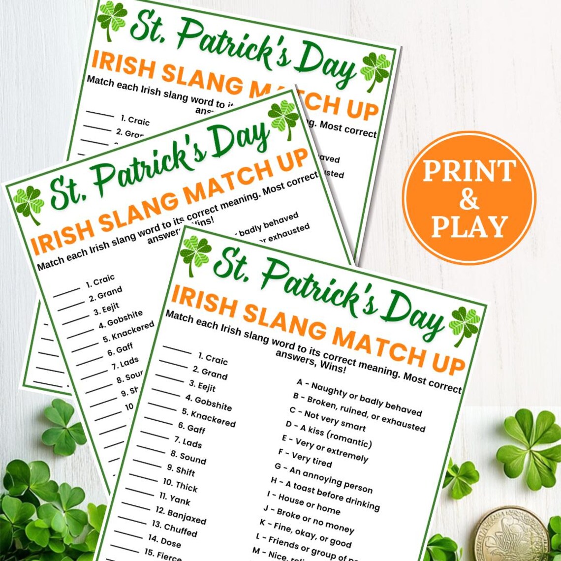 St Patricks Day Irish Slang Match up Game, Office Party Icebreaker, St ...