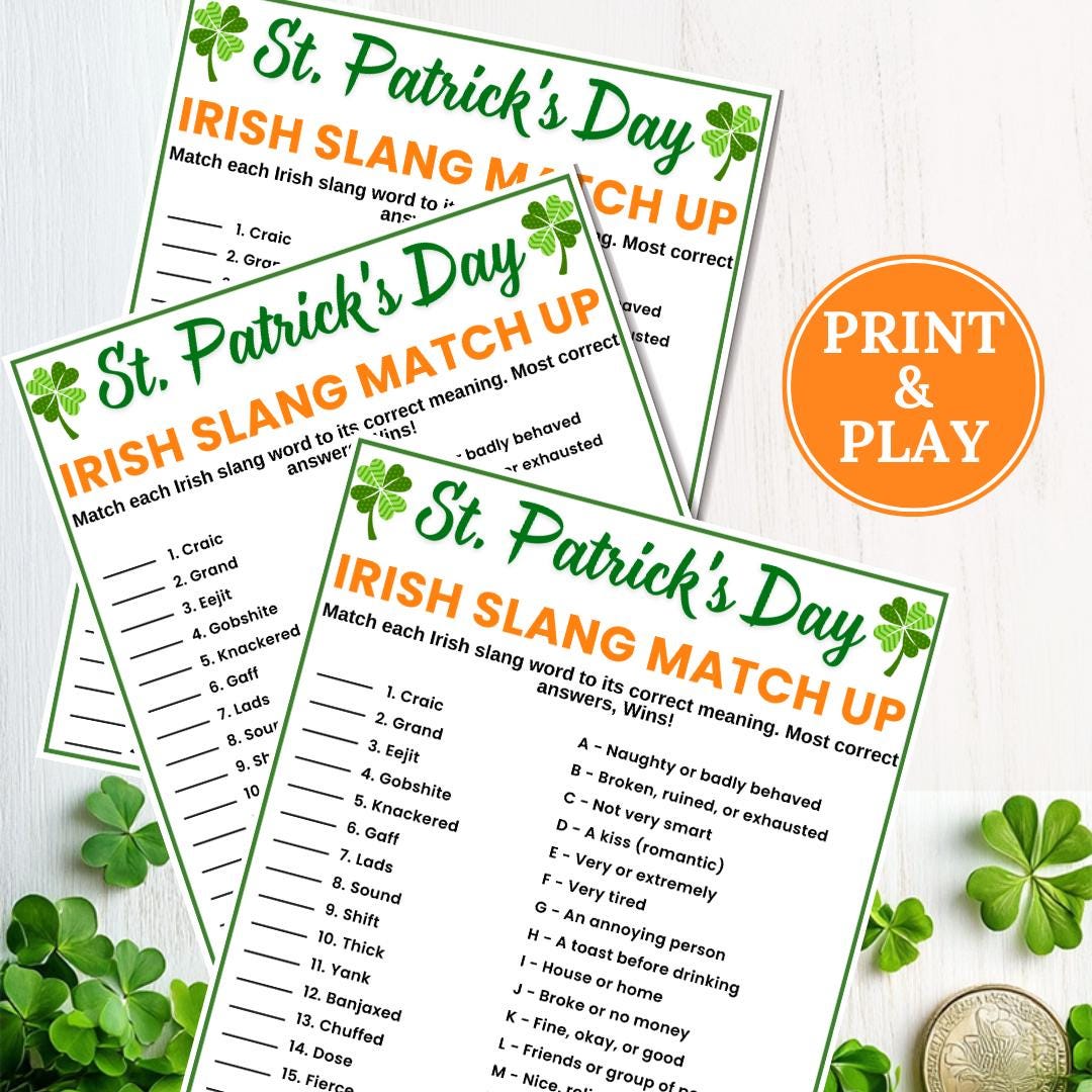 St Patricks Day Irish Slang Match up Game, Office Party Icebreaker, St ...