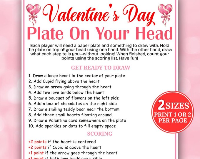 Valentine's Day Plate on Your Head Game, Holiday Drawing Game ...