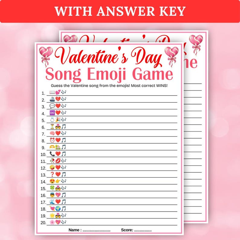 Valentine's Day Songs Emoji Game, Valentines Party Game, Holiday Trivia ...