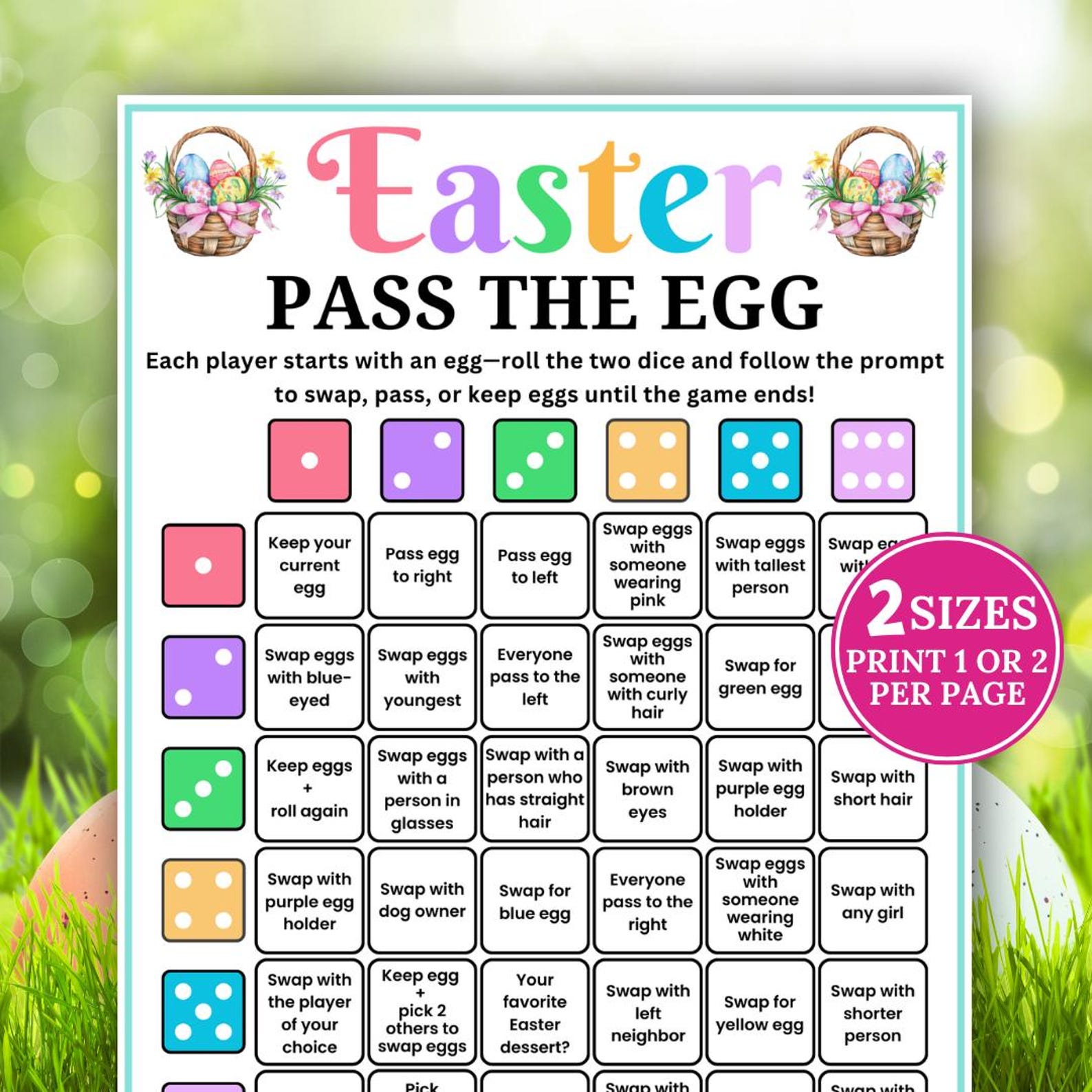 Easter Pass the Egg Game, Easter Dice Game, Easter Party Game for Kids ...