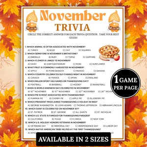 November Trivia Game, Printable November Quiz, Fall Games, Fall Party ...