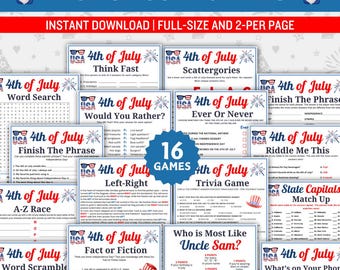 4th of July Games Bundle, 50 Game SUPER Bundle, Fourth of July Party ...