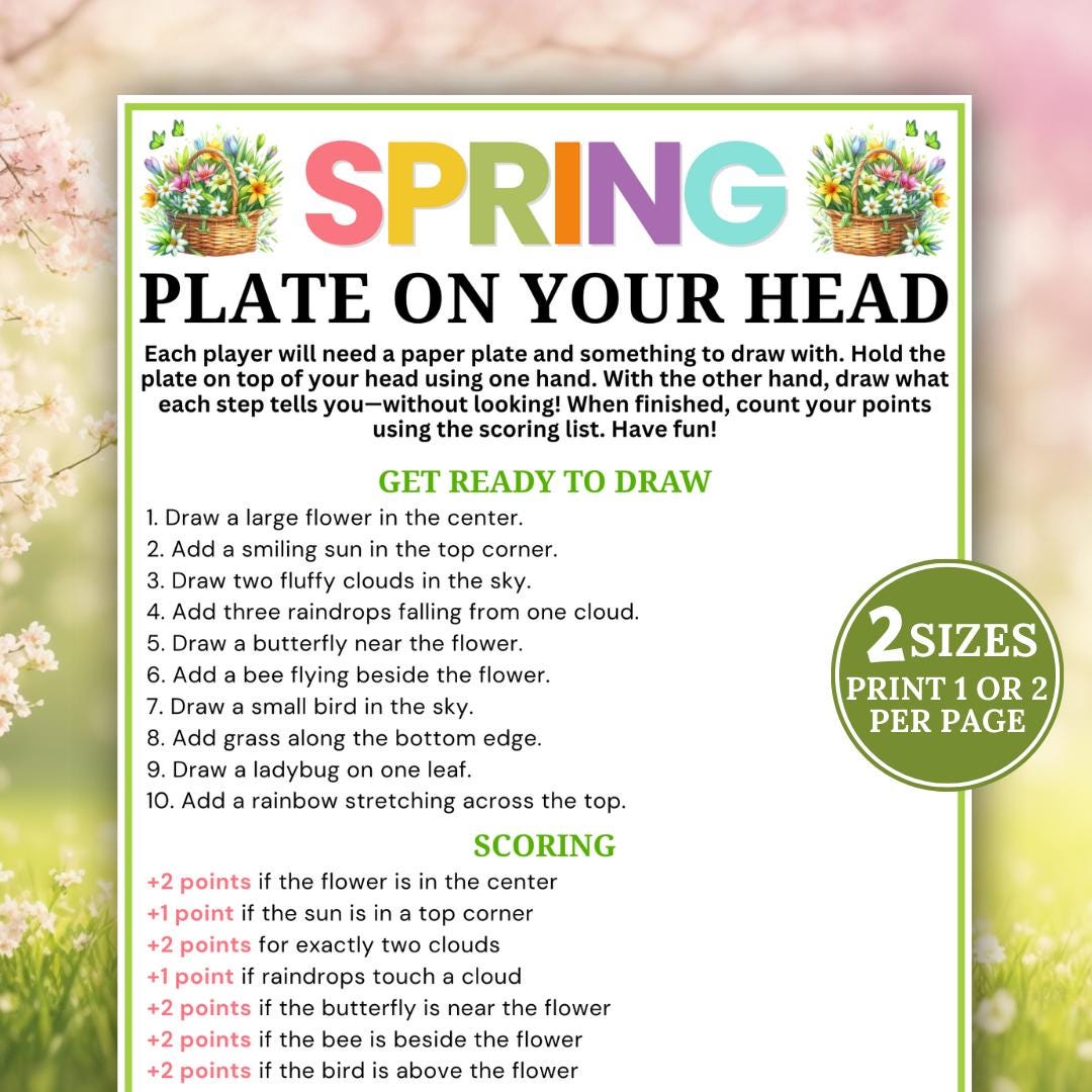 Spring Plate on Your Head Game, Holiday Drawing Game, Spring Game ...