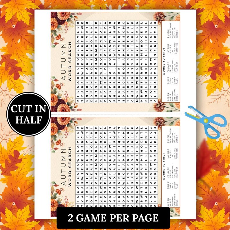 Autumn Word Search Game, Printable Autumn Games, Fall Activity for Kids ...