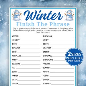Winter Finish the Phrase Game, Printable Winter Group Party Game ...