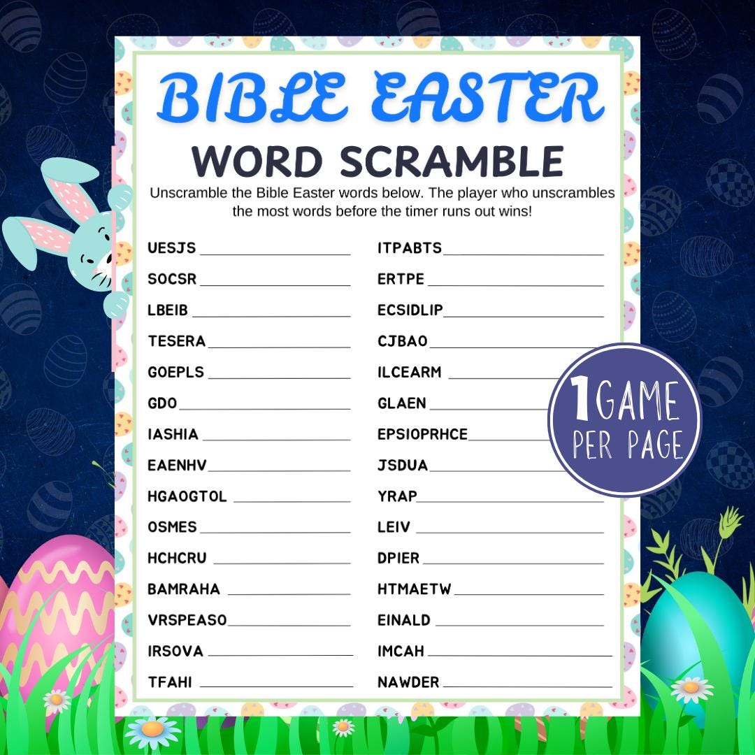 Bible Easter Word Scramble Game, Printable Bible Games, Bible Word ...