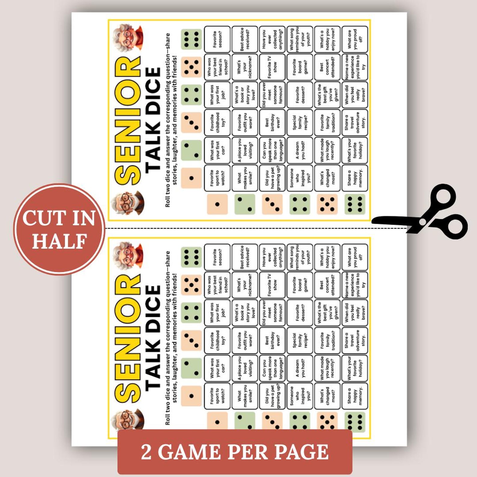 Senior Talk Dice Game, Table Talk Dice, Games for Senior Citizens ...