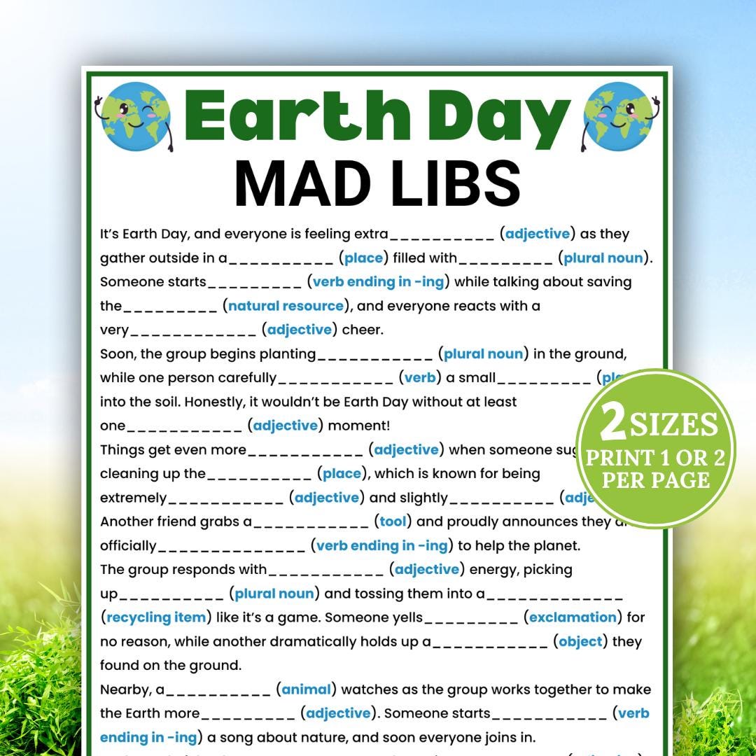 Earth Day Mad Libs, Earth Day Game, Earth Day Party Game, Earth Day ...