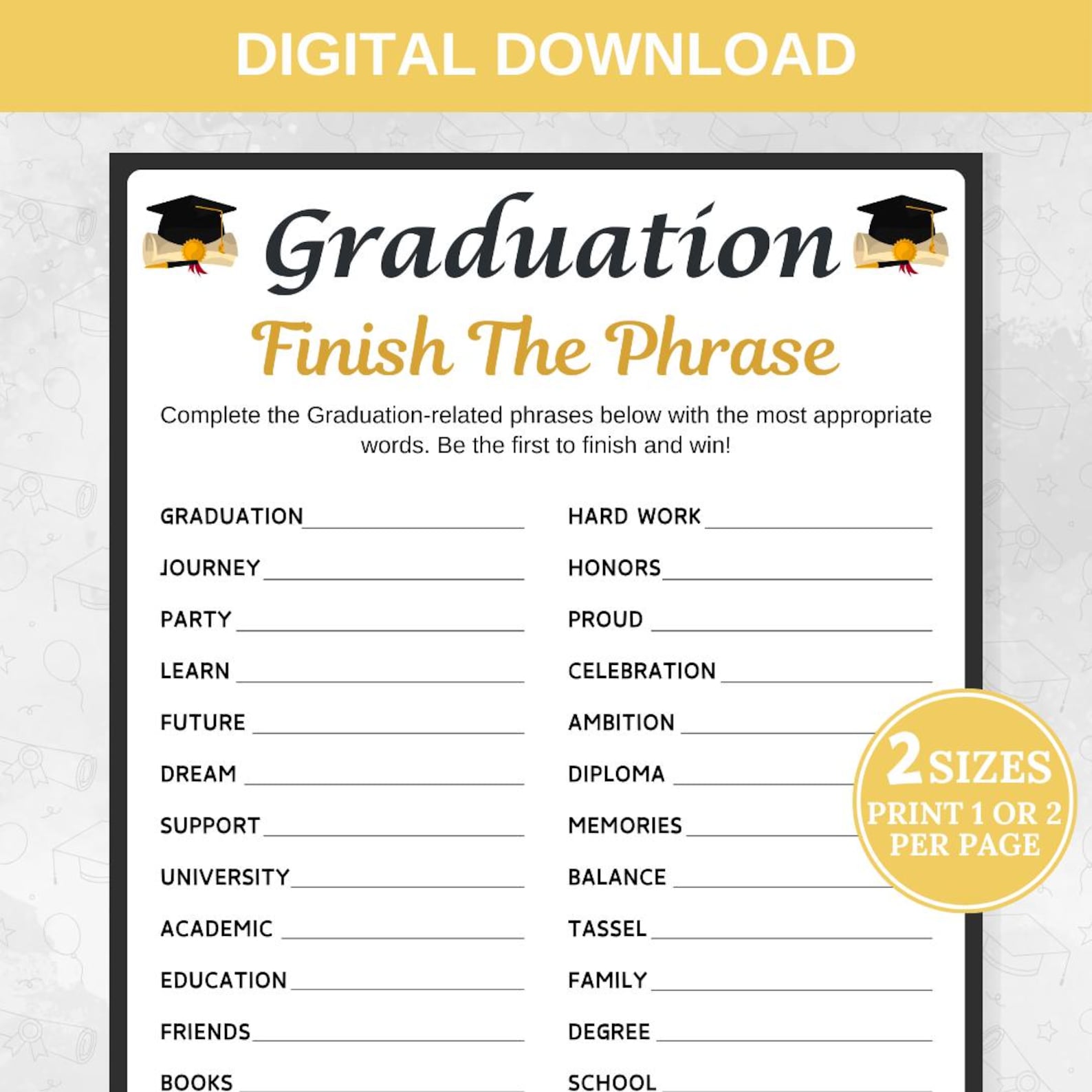 Graduation Finish the Phrase Game, Graduation Games, Printable ...