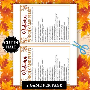 Fall Which Came First Game, Fall Trivia Game, Printable Autumn Quiz ...