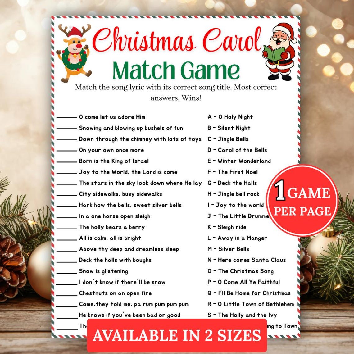 Christmas Carol Game, Christmas Match Game, Nativity Game, Fun ...