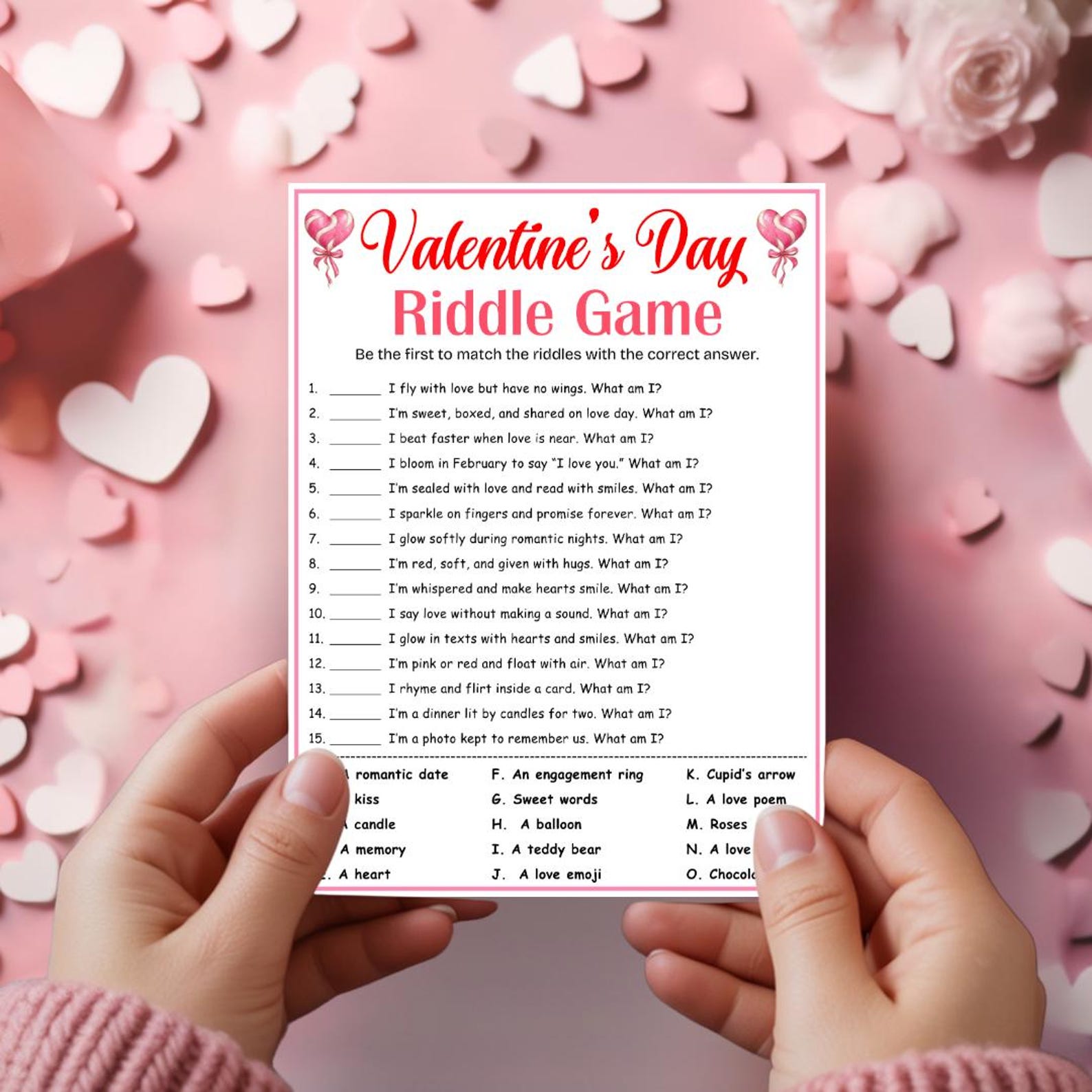 Valentine's Riddles Game, Valentines Riddle Me This Game, Holiday ...