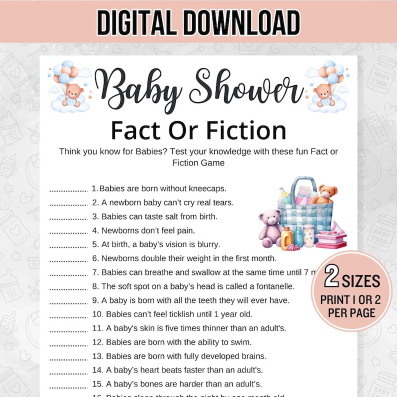 Baby Shower Trivia Game, Fact or Fiction Quiz, Babyshower Games ...