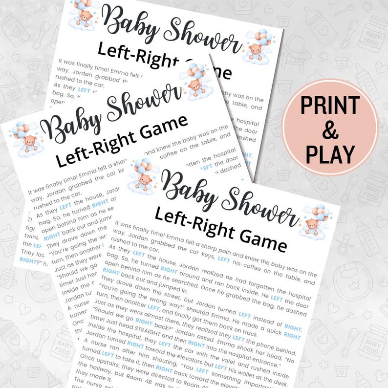 Left Right Baby Shower Game, Pass the Prize Gift Exchange Game, Baby ...