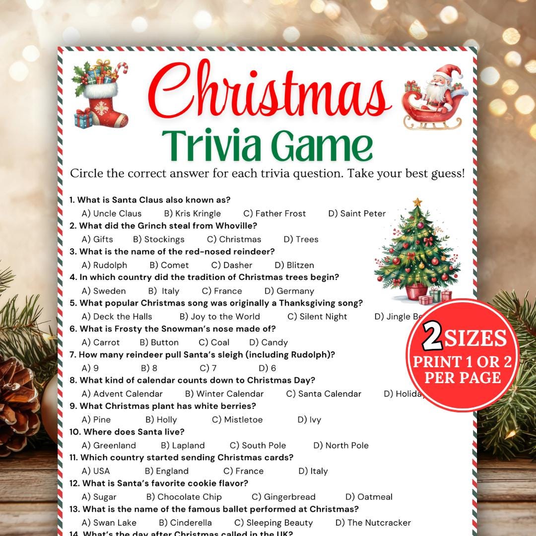 Christmas Trivia Game, Holiday Trivia, Printable Christmas Game ...