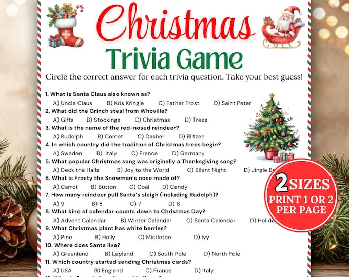 Christmas Trivia Game, Printable Christmas Game, Family Game, Christmas ...