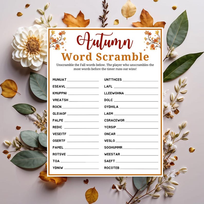 Autumn Word Scramble Game, Printable Fall Games, Word Unscramble ...