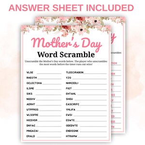 Mother's Day Word Scramble Game, Printable Mothers Day Games, Word ...