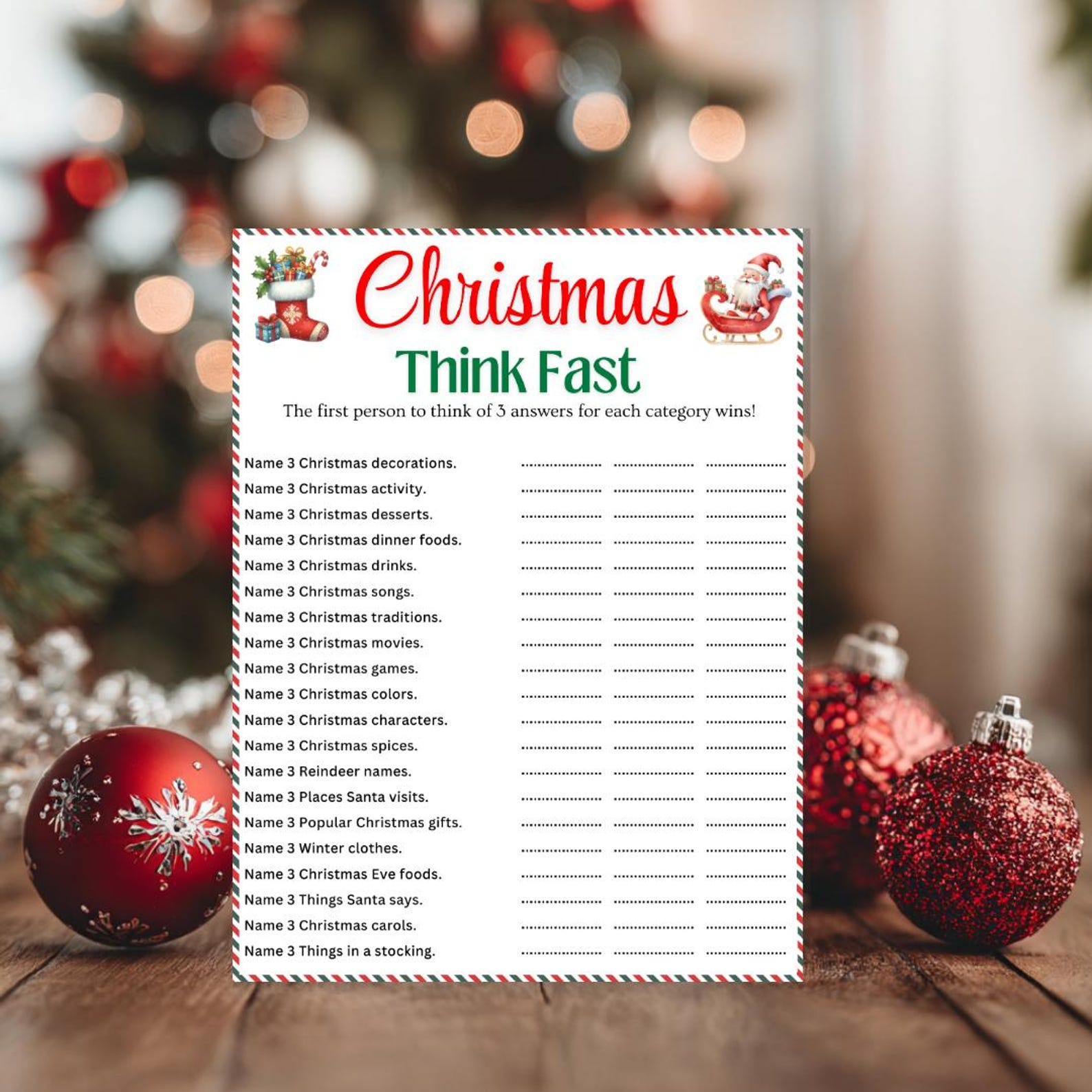 Christmas Think Fast Game, Think Quick Game, Christmas Trivia for Kids ...