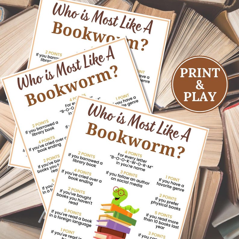 Book Club Games, Who is Most Like Bookworm, Book Club Party Game ...