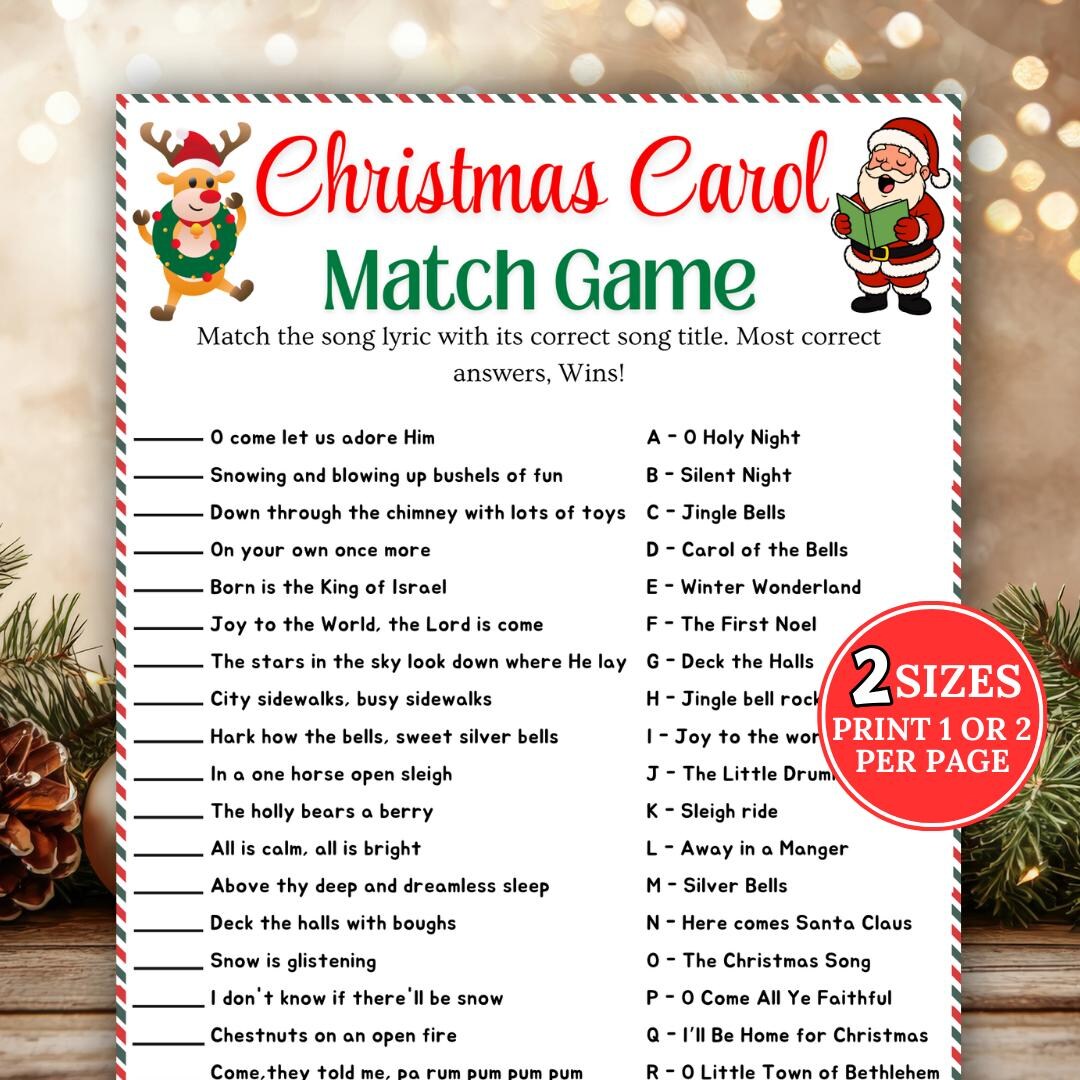 Christmas Carol Game, Christmas Match Game, Nativity Game, Fun ...