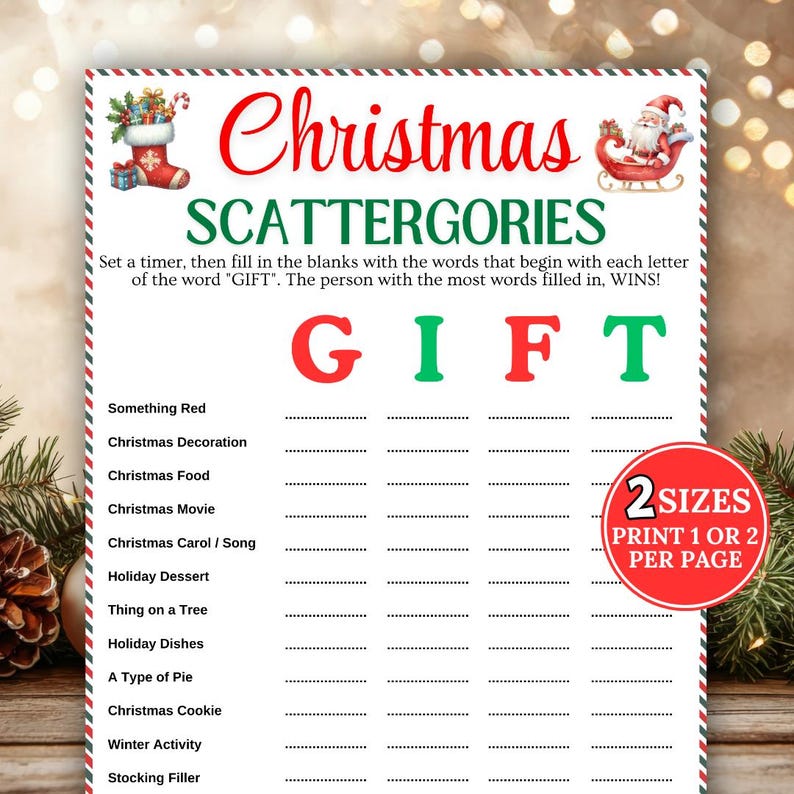 Christmas Scattergories Game, Family Holiday Game, Printable Christmas ...