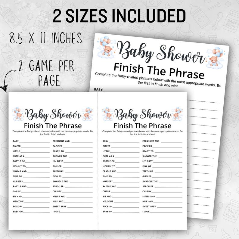 Baby Shower Finish the Phrase Game, Baby Shower Games, Printable Game ...
