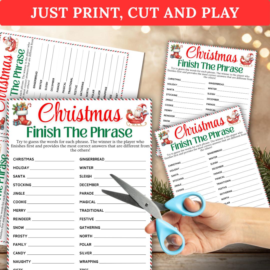 Christmas Finish the Phrase Game, Printable Christmas Group Party Game ...