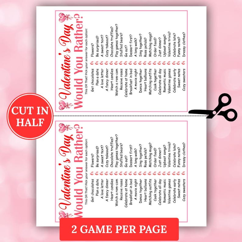 Valentine's Day This or That Game, Would You Rather Game, Party Games ...