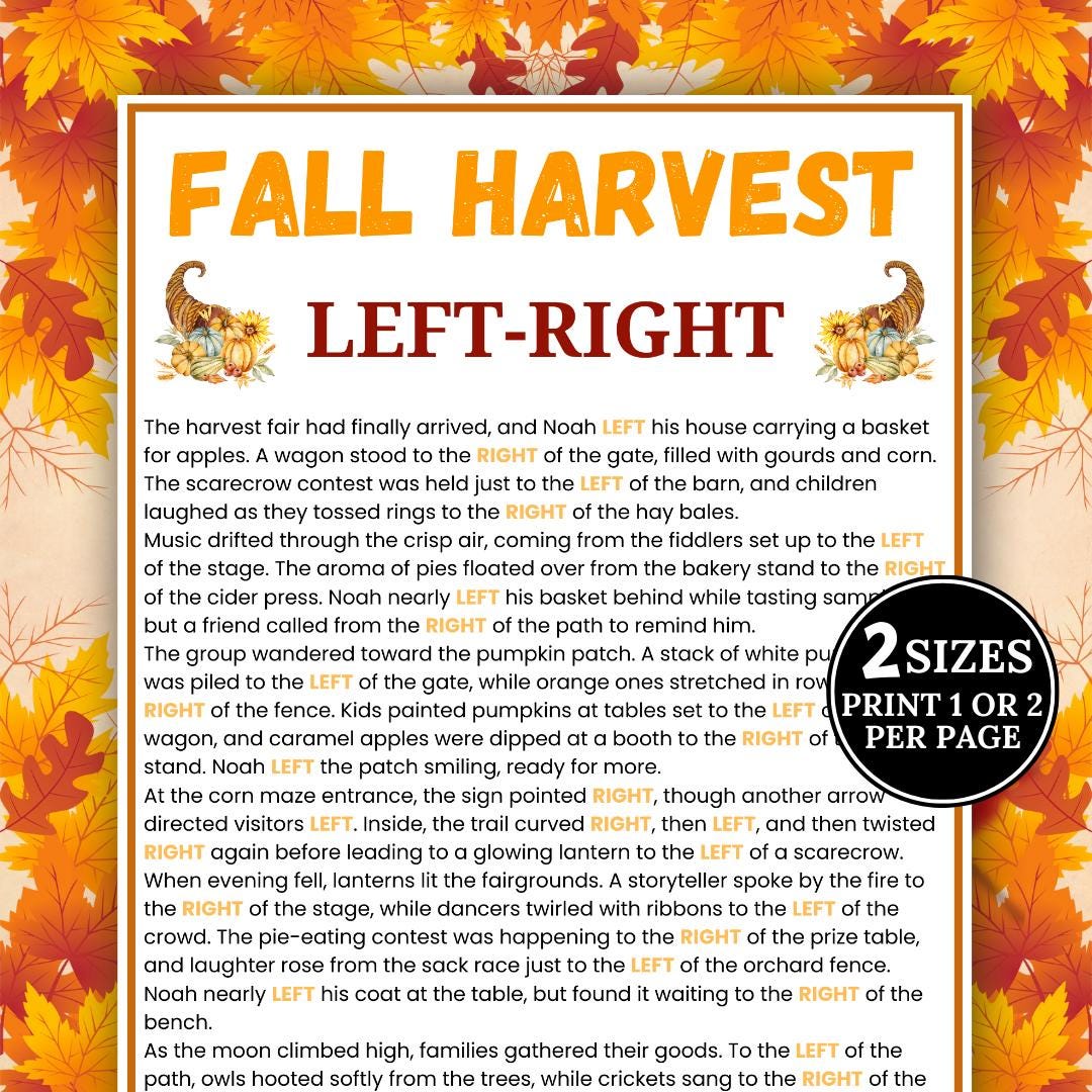 Left Right Fall Game, Pass the Prize Gift Exchange Game, Autumn Party ...
