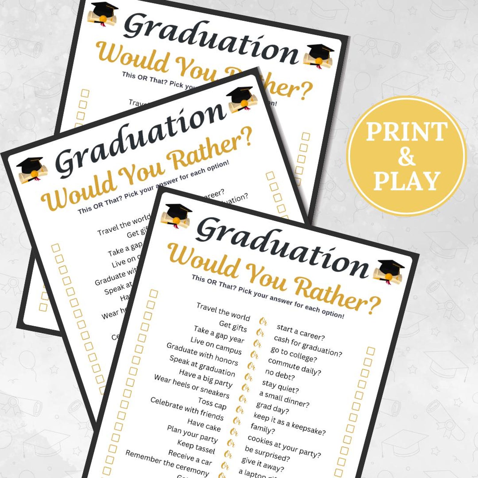 Graduation Would You Rather Game, Printable This or That Games ...
