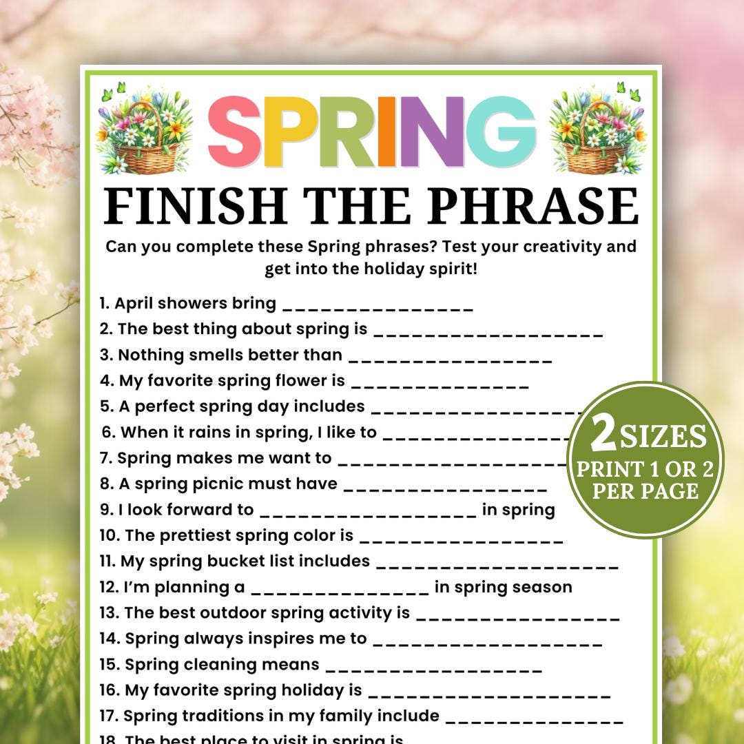 Spring Finish the Phrase Game, Printable Party Game, Spring Activity ...