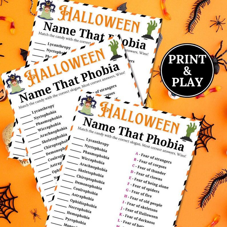 Halloween Name That Phobia Match up Game, Phobia Trivia Games, Games ...