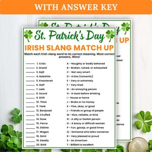 St Patricks Day Irish Slang Match up Game, Office Party Icebreaker, St ...