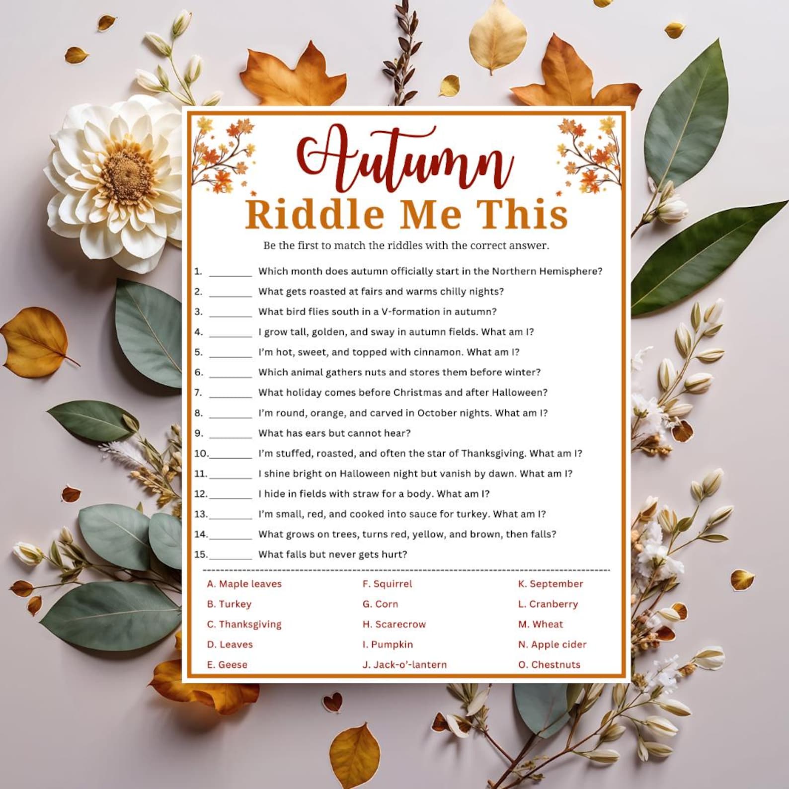 Autumn Riddles Game, Fall Riddle Me This Game, Fall Party Game for Kids ...