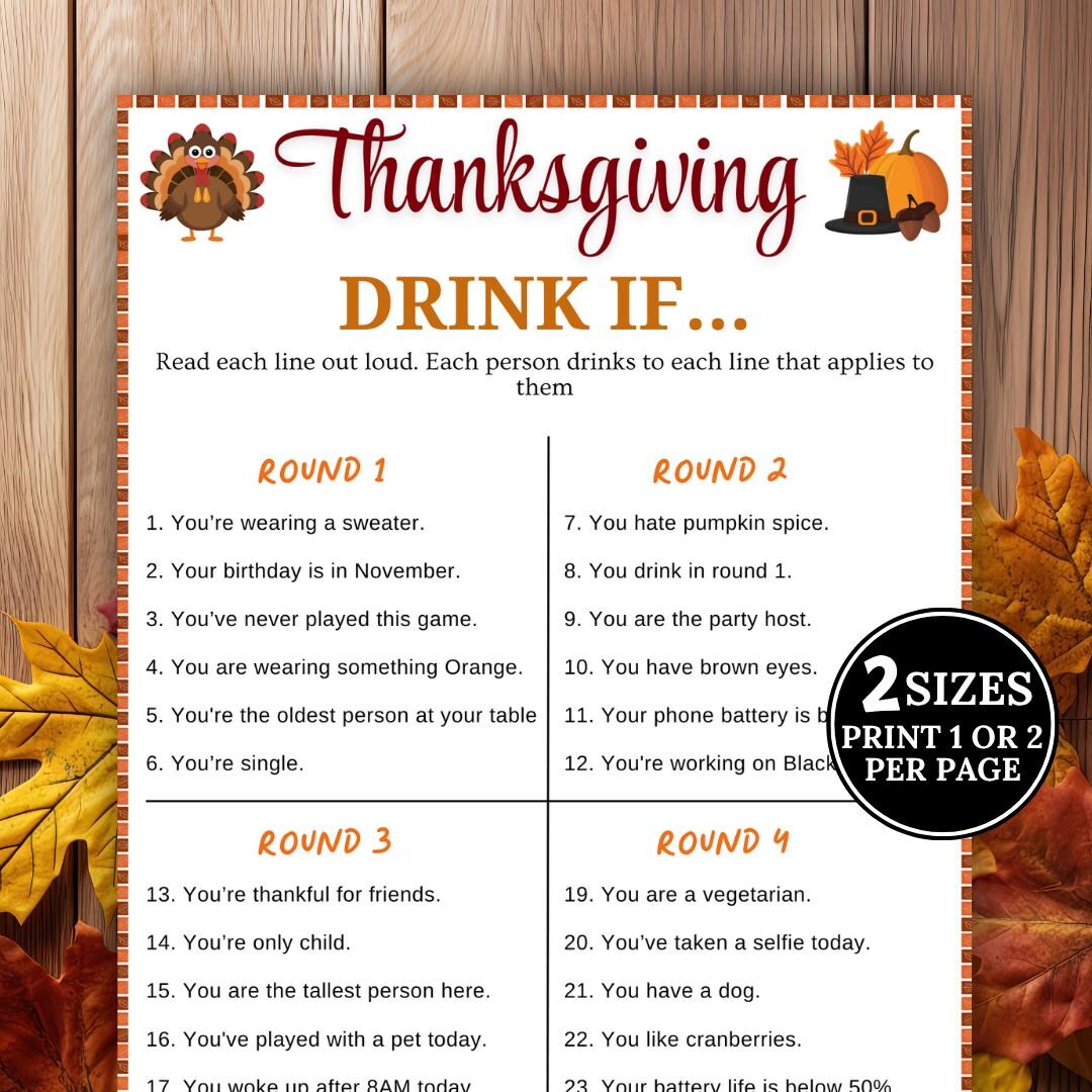 Thanksgiving Drink If Game, Printable Thanksgiving Game, Thanksgiving ...